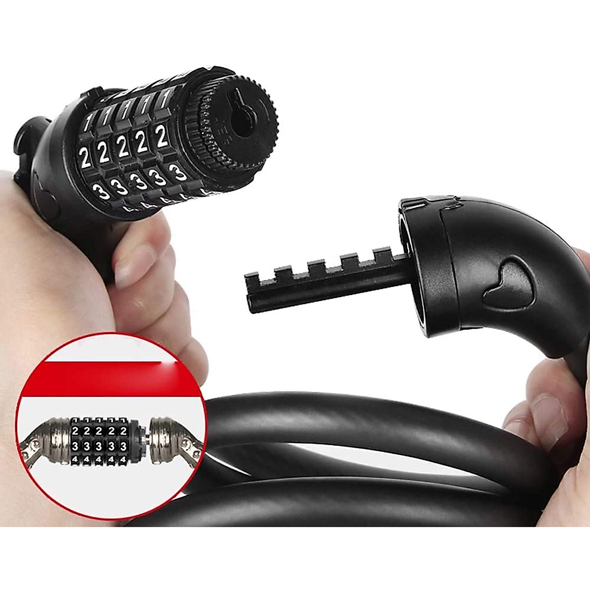 VIGAT Bicycle Lock 5-Digit Code Anti-Theft Combination Bicycle Steel Cable Lock for Motorcycles, Bicycles, Fences, Doors (Size:125cm)