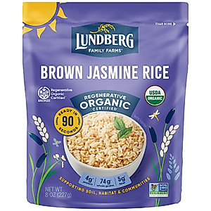 Lundberg Brown Jasmine Rice, Ready in 90 Seconds – RegenerativeOrganic Certified Long Grain Brown Rice, Microwavable, Fluffy, Non-Sticky, Aromatic Organic Rice, 8 Oz