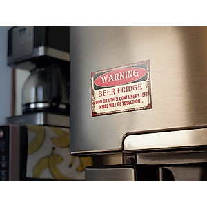 Beer Fridge Magnet for Man Cave Shop Garage Basement or Bar | Vinyl Magnets for Refrigerator, Bumper, or Tool Box 4" x 6" Warning Beer Fridge