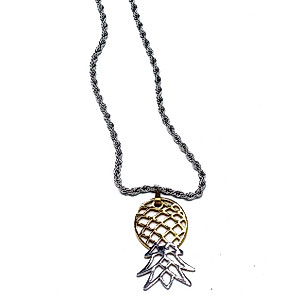 Partners ID Upside Down Pineapple Charm Necklace Chain, Durable Stainless Steel, 18" Silver Rope
