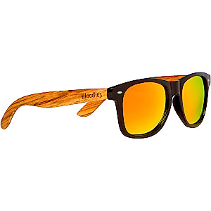 Woodies Zebra Wood Sunglasses with Orange Mirrored Polarized Lens and Real Wooden Frame for Men and Women | 100% UVA/UVB Protection