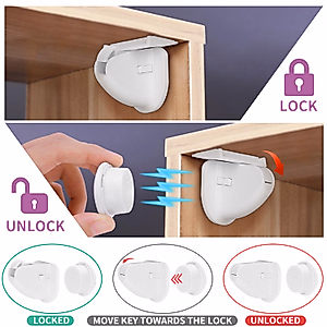 Child Safety Magnetic Cabinet Locks(10 Locks & 2 Keys), Baby Proofing Cupboard Drawers Latches, 3M Adhesive Easy Installation