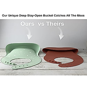 otterlove Silicone Bib – 100% Pure Platinum LFGB Baby Bibs with No Fillers – Wide Food Catching Pocket – Easy Clean – Mess Proof – Dishwasher Safe – BPA & Phthalate Free (2 Bib Pack - Sage & Sand)