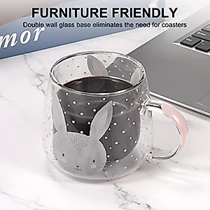 KASOGRY Coffee Cup Clear Coffee Mug, 11oz Double Wall Glass Tea Cup, Insulated Layer Borosilicate Glass Mugs, Handcrafted Funny Coffee Mugs for Women/Men Gift Hot Beverage-Bunny