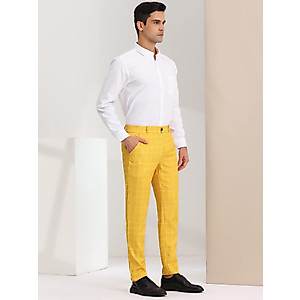 Lars Amadeus Men's Yellow Dress Plaid Pants Flat Front Printed Business Check Trousers 28 Yellow