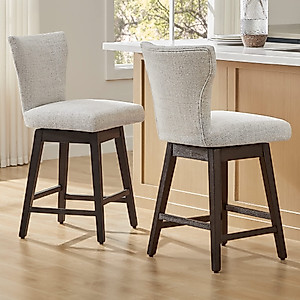 Watson & Whitely 360° Swivel Barstools Set of 2 for Kitchen Island, Easy to Clean Fabric Upholstered Counter Height Bar Stool with Back and Solid Wood Legs, 26" H Seat, White (Multi-Colored)