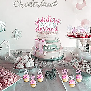 Winter Onederland Birthday Party Decorations Girl Pink Wonderland Snowflake 1st Birthday Party Supplies with Snowflake Photo Banner Winter Onederland Banner Cake Topper