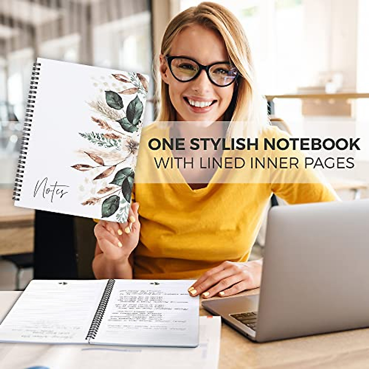 Aesthetic Spiral Notebook Journal For Women - Cute Dried Floral 10.5" x 8.5" College Ruled Notebook With Large Pockets And Lined Pages - Perfect to Stay Organized and Boost Productivity at Work or School
