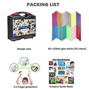 NEX&CO Kids Mini Hot Glue Gun with 60 Pack Colored Glue Sticks - Melting Adhesive Glue Gun Kit for Small Arts Craft Projects with Finger Protectors - Safety Low Temp On Off Switch LED Indicator Green