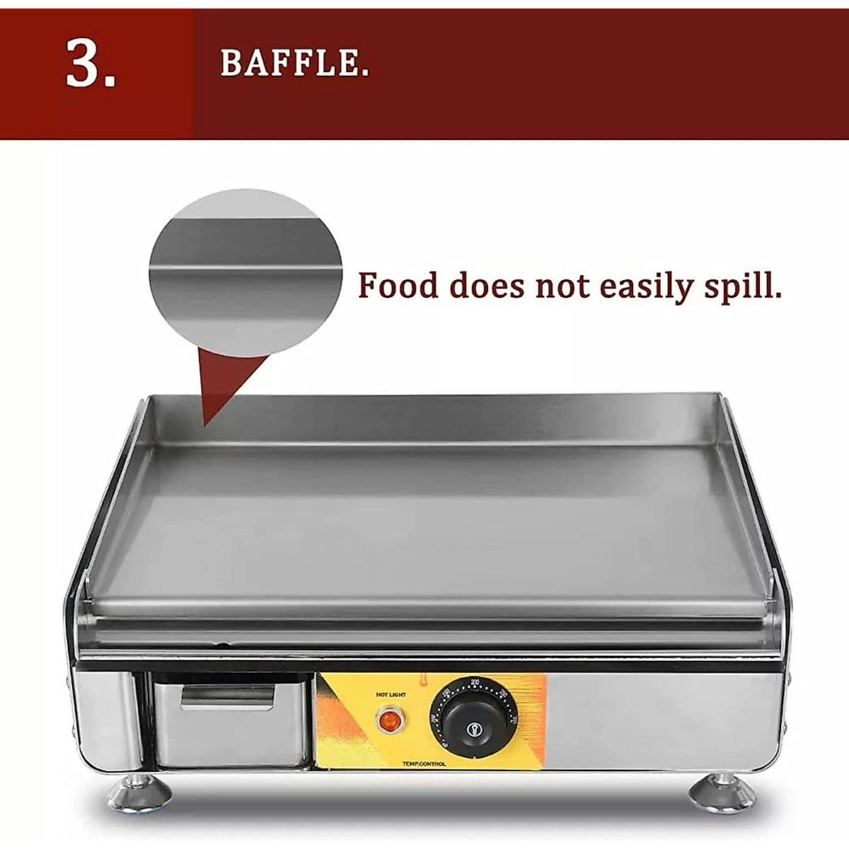 2300W Commercial Electric Frying Pan, Non Stick Temperature Controlled Multi-Functional Snack Kitchen Appliance, Teppanyaki, Pancake, Steak, Fried Rice, Fried Egg, Teppanyaki Squid, Etc