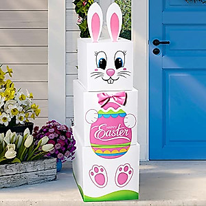 Gersoniel 7 Pieces Easter Box Decoration Bunny Nesting Boxes with Bunny Ears and Bows Easter Egg Decorative Boxes Stackable Easter Present Boxes Easter Nesting Boxes for Easter Party Supplies