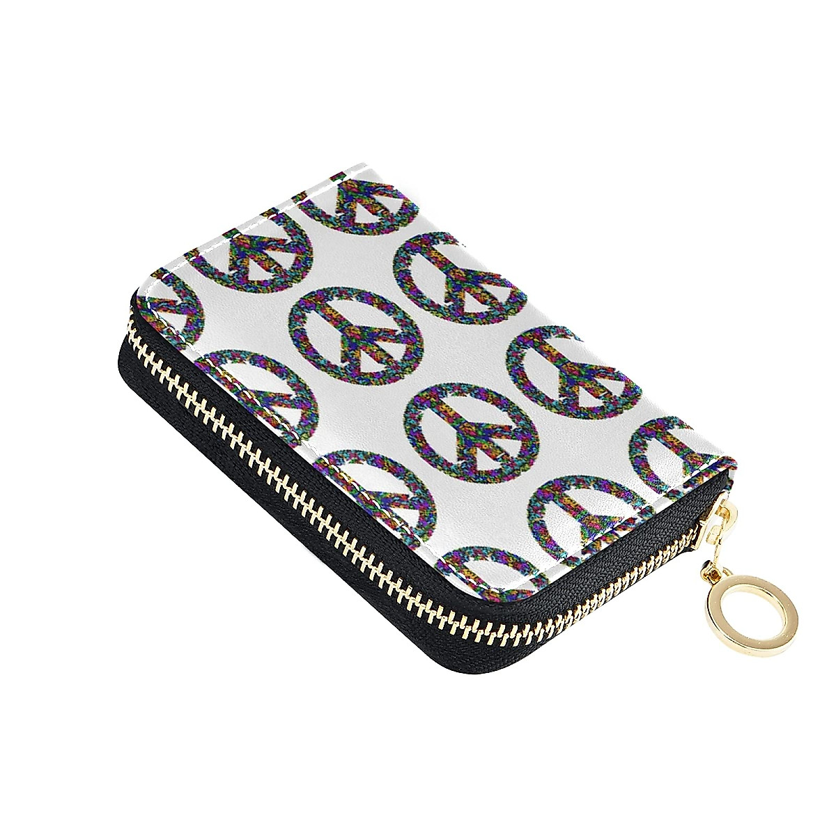 Peace Signs Seamless On White Credit Card Coin wallet, RFID Blocking Compact Women Leather Card Holder, Key Change Organizer, Zipper Purse Clutch Pouch Pocket