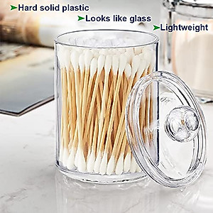 WISIEW Swab Holder Canisters with Lid, Bathroom Qtip Dispenser Apothecary Jars, Clear Plastic Cotton Ball Pad Container for Cotton Swabs, Q-Tips, Make Up Pads, Cosmetics