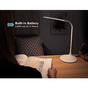 BLACK+DECKER VLED1819-BD Battery LED Desk Lamp, Dimmable with Adjustable Color Temperature, 4 Hour Battery Life, Rechargeable, Eco Friendly, White