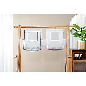 ALYER Clothpin Storage Bag with Hanger,Multipurpose Hanging Shower Basket Holder with a Large Opening (Gray Edge)