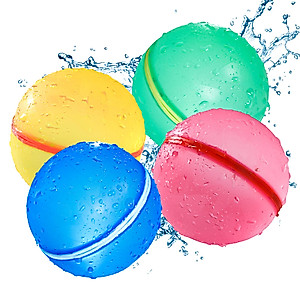 KOKODI Reusable Water Balloons for Kids, Self-Sealing Splash Water Balls Refillable, Quick Fill Pool Toys for Kids Games Outdoor (4 PCS)