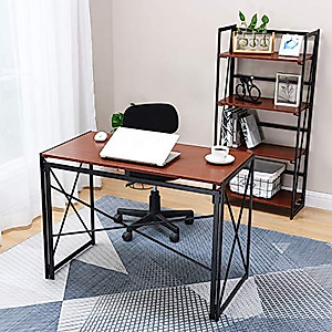 Writing Computer Desk Modern Simple Study Desk Industrial Style Folding Laptop Table for Home Office Notebook Desk Walnut Brown Desktop Black Frame…