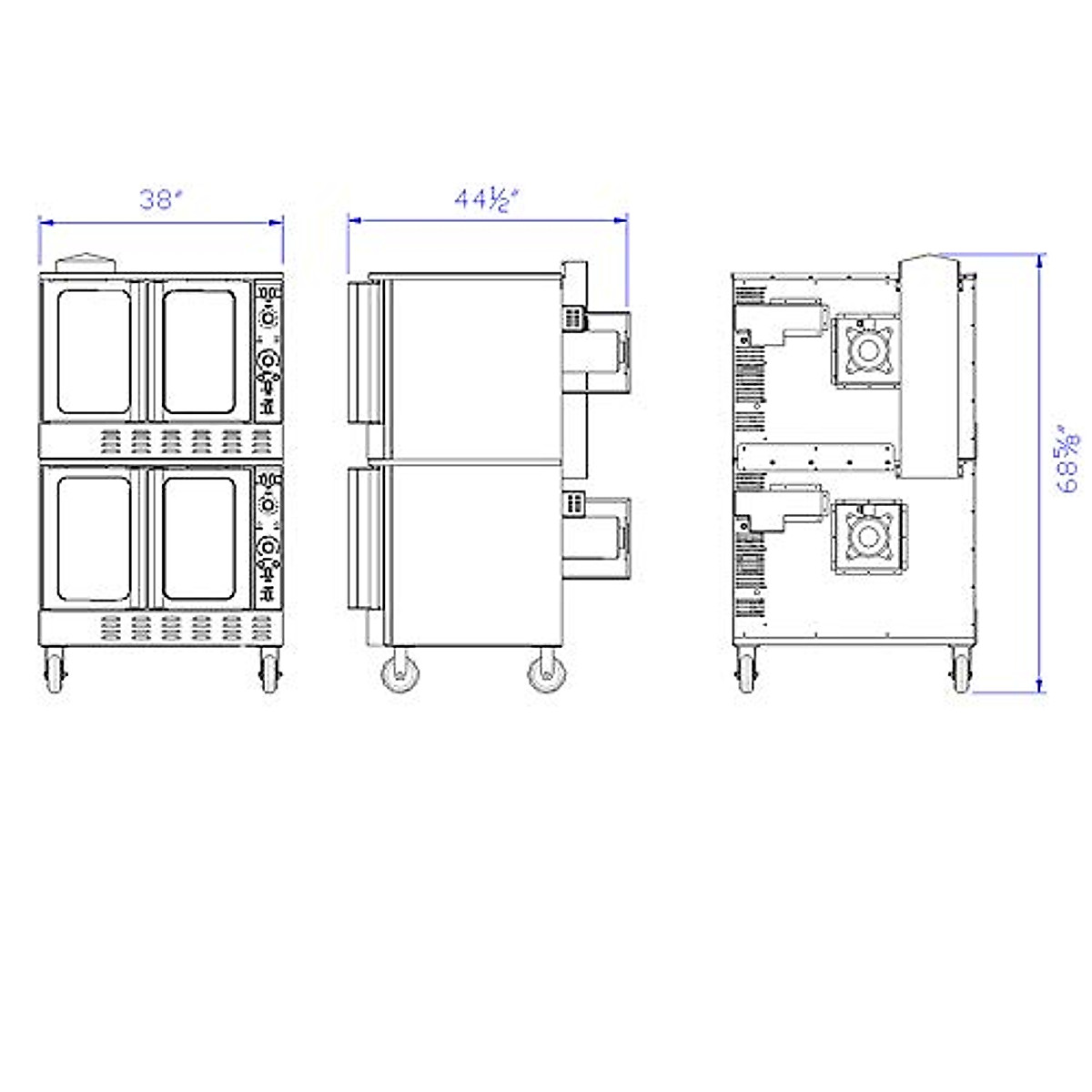 Commercial Convection Oven, 240V Single Phase, 20,000Watt, Double Deck, 4 Caster Wheel, Restaurant Kitchen Bakery