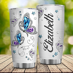 Wassmin Personalized Butterfly Stainless Steel Vacuum Insulated Tumbler With Lid - Custom Name 20 Oz 30 Oz Double Walled Insulated Coffee Cup for Gym Fitness Travel Office Use (Color 1)