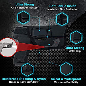 IWB Gun Holster by Houston - ECO Leather Concealed Carry Soft - FITS Most Full Sizes, Like SIG P365 XL, XDM, Glock 17 / 19X / 20/37, Beretta 92 FS (with Laser) (Right) (CHP-57BL-RH)