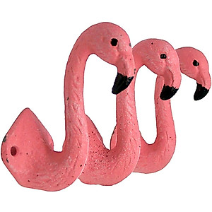 Wowser Pink Tropical Flamingo Cast Iron Wall Mount Coat Hooks, 4 Inch, Set of 3