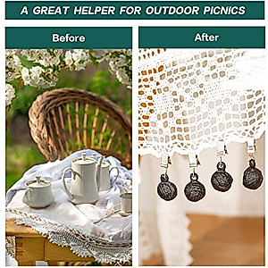 Sungmor Cast Iron Heavyweight Tablecloth Weights - 4 Pack Antique Dark Brown Round Clew Pendent Clips Weights Kit - Heavy Duty Table Cloth Cover Clamps for Home Garden Party Wedding Camping Picnic