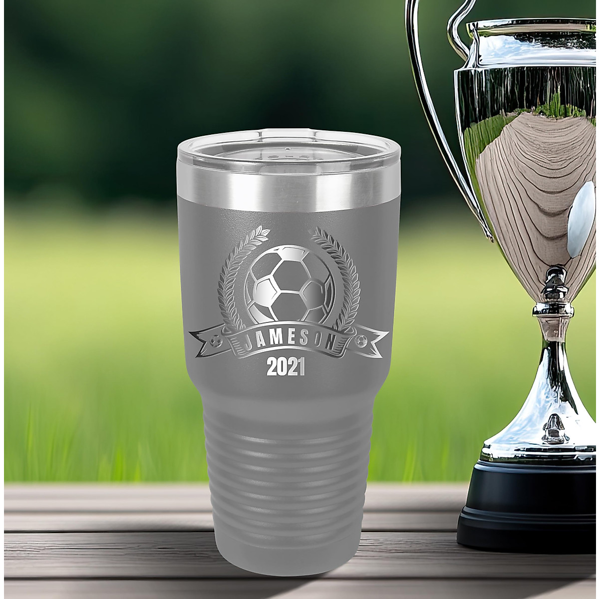 Customized Tumbler 30oz with Straw, Personalized Vacuum Insulated Tumbler with Custom Name Text Engraved in USA - Basketball, Tennis, Soccer, Golf, Football Sport Player, Coach Gift (Gray)