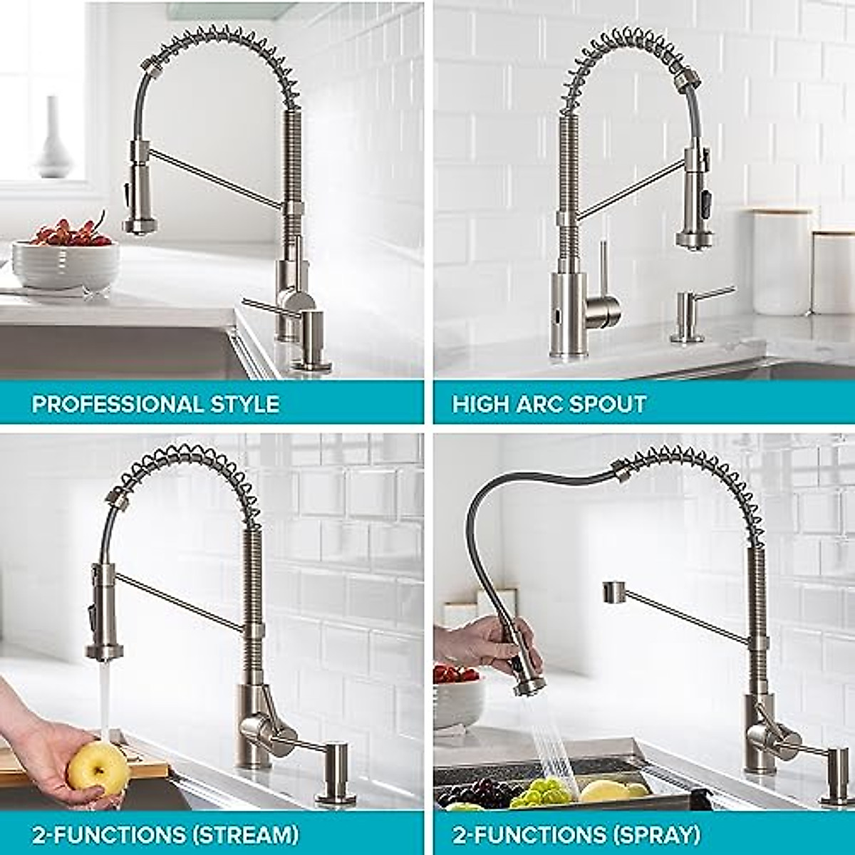 KRAUS Bolden Touchless Sensor Commercial Style 2-Function Single Handle Pull Down Kitchen Faucet in Matte Black, KSF-1610MB