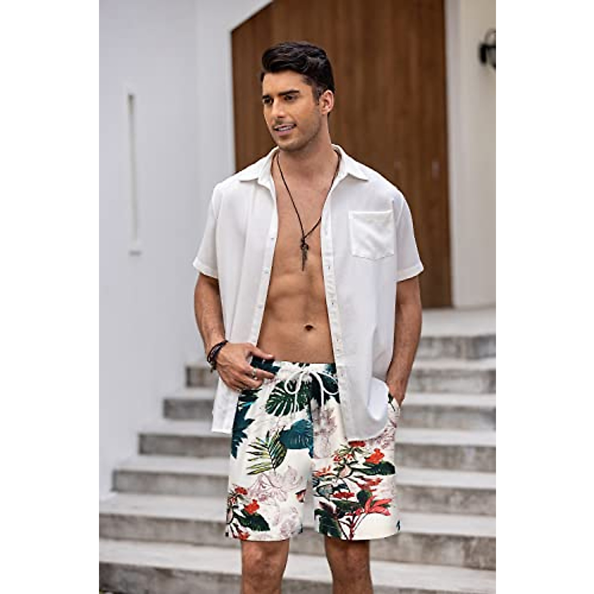 COOFANDY Men Swim Trunks 9 Inch Inseam Bathing Suit Hawaiian Beach Shorts Pocket