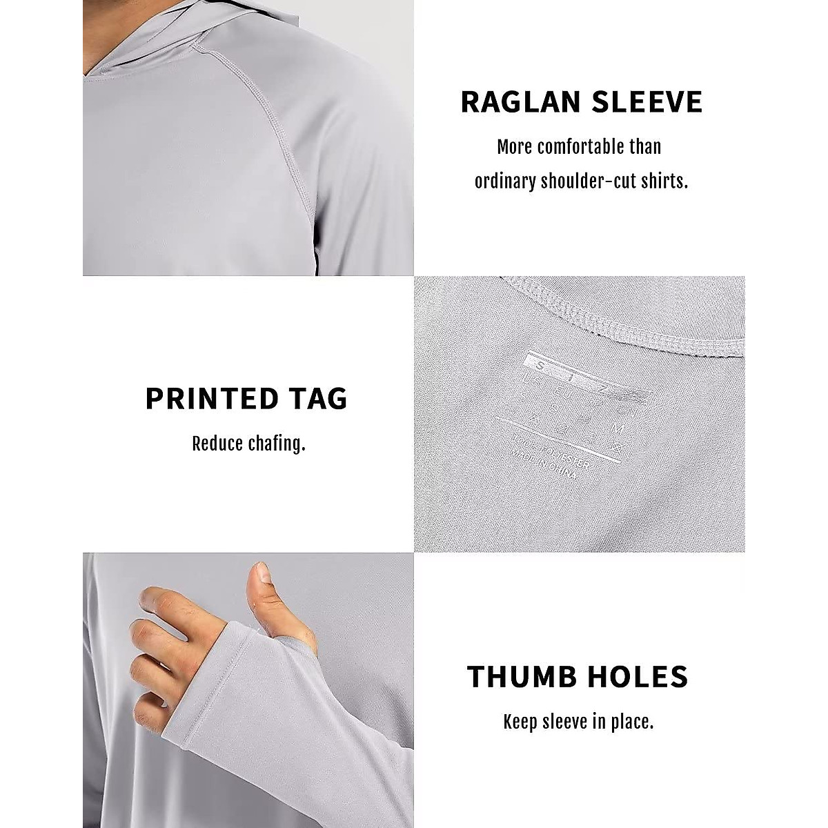 Boladeci Mens Summer Shirt Fishing Hoodie UPF 50+ UV Protection Sun Shirts Long Sleeve Cooling SPF Rash Guard Tops Tee T-Shirts Swim Shirts M Gray