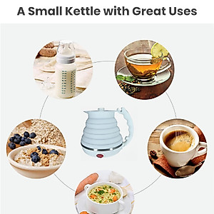 DOFQQG Travel Kettle Electric, Portable Travel Tea Kettle Small, Ultra-thin Collpasible Electric Kettle, Food Grade Silicone Kettle Foldable, Auto Shut off and Keep Warm, 110V 555ml (White)