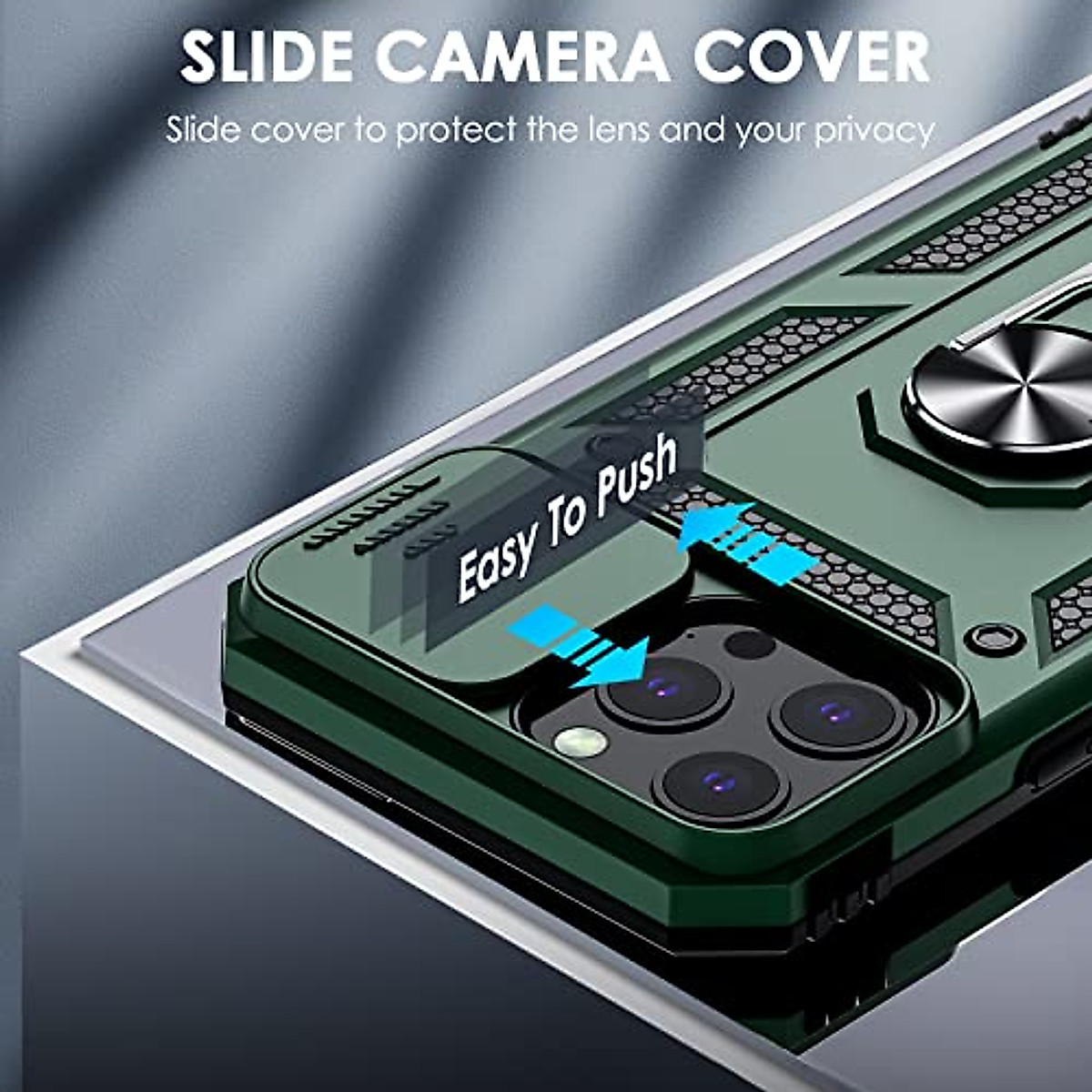 Fewdew for iPhone 13 Pro Max Stand Case with Slide Camera Cover & Kickstand, Military Grade Shockproof Heavy Duty Protective Cover Case for iPhone 13 Pro Max 6.7 inch 2021 Alpine Green