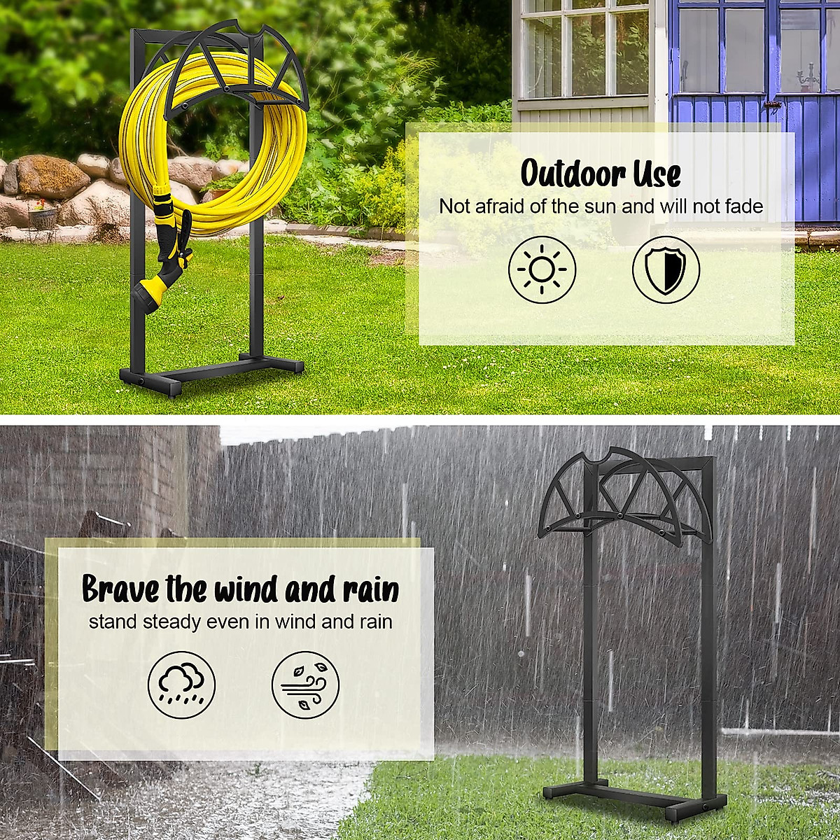 SHOMEXTOL Garden Hose Holder -Upgraded Hose Holder Holds,Freestanding Heavy Duty Hose Hanger,Sturdy Hose Stand and Hose Storage for Lawn & Yard,Black(Crescent-Style)