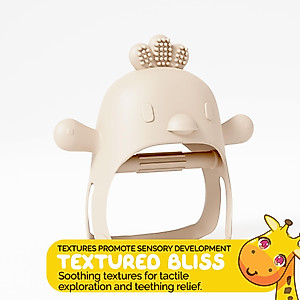 Beige Pacifier Teether Toy Never Drop Baby Teether Wrist Wearable Baby Teether Beige Baby Toys - Little Chick Newborn Toys by Muqee Peeko in Baby Safe Silicone Baby teether