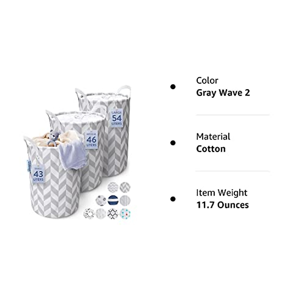 GLAMPERS Laundry Hamper 43/46/54L | Large Laundry Baskets with Sturdy Handles | Collapsible Kids Hamper for Dirty Clothes, Toys | Large, Gray Wave2