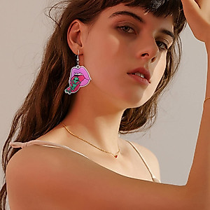 TIANBANGSHI Fun Cute UFO Space Dangle Earrings Novelty Weird Acrylic Aliens Earrings for Women (alien-3)