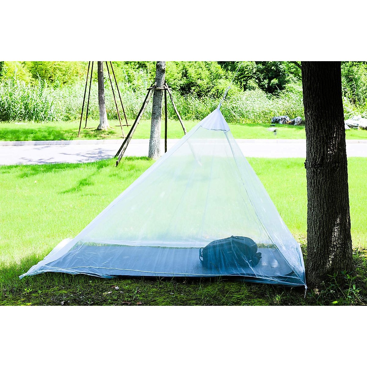 No-See-Um Camping Mosquito Net Bed Compact and Ultra-Light for Travel，Finest Holes Mesh 2000 Noseeum Netting for Camping and Hiking, Without Sleeping Mat (Single Light Grey Color，M)