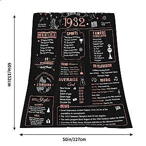 90th Birthday Gifts For Women Men Blanket, Gifts For 90th Birthday Decorations, 1932 Birthday Gifts For Her,90 Years Old Gift for Mom Dad Grandparents, 90th Birthday Gifts Ideas Back in 1932 60"X50"