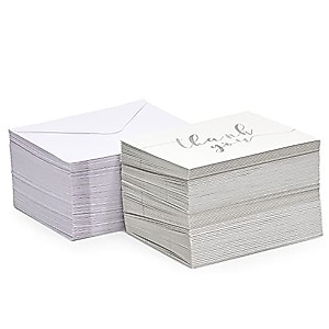 Sustainable Greetings 120 Pack Blank Thank You Cards with Envelopes, Silver Foil for Wedding, Bridal, Baby Shower, Graduation, Business (3.6 x 5 In)