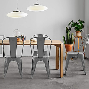 FDW Metal Dining Chairs Metal Chairs Patio Chair Seat Height Dining Room Kitchen Chair Tolix Restaurant Chairs Bar Stackable Chair Trattoria Metal Indoor Outdoor Chairs (Gray)