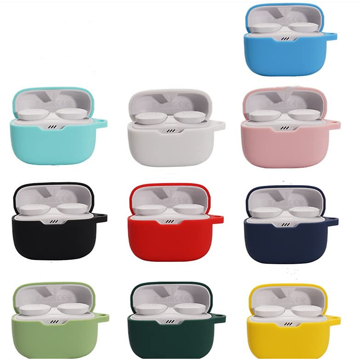 2 Pack Soft Silicone Protective Case Cover Compatible with JBL Tune 130NC TWS True Wireless Headphones, Protective Skin Sleeve with Key Chain (Light Blue+Light Green)