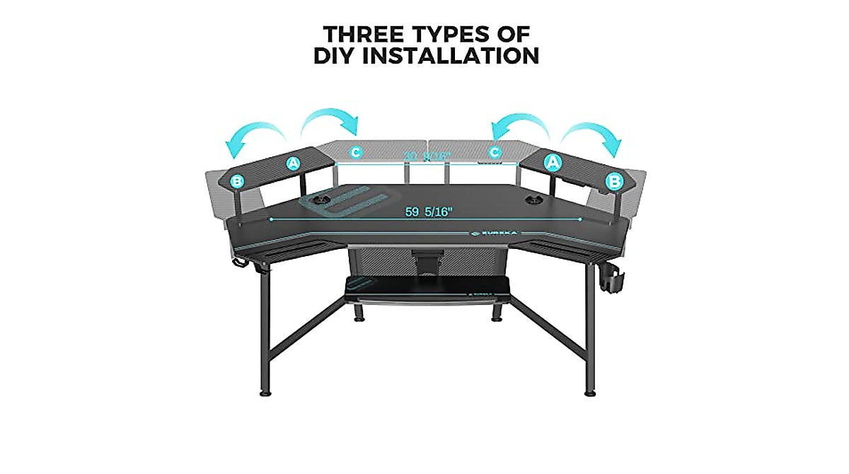 EUREKA ERGONOMIC Gaming Desk with LED Lights