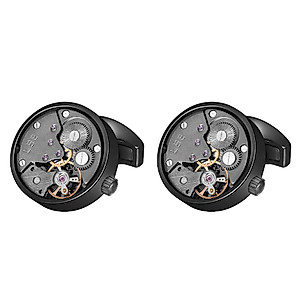 MERIT OCEAN Cufflinks Steampunk Movement Shape Cufflinks for Men Mens Shirt Vintage Gears Cufflinks Business Wedding（Black in the middle）