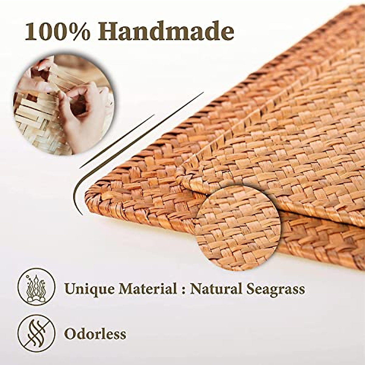 All Natural Handmade Woven Wood Kitchen Mat, Placemats Set of 6, Outdoor Rattan Seagrass, Eco-Friendly Wicker Bamboo Cork, Washable Non-Slip Jute Place Mats for Dining Table (17" x 12")