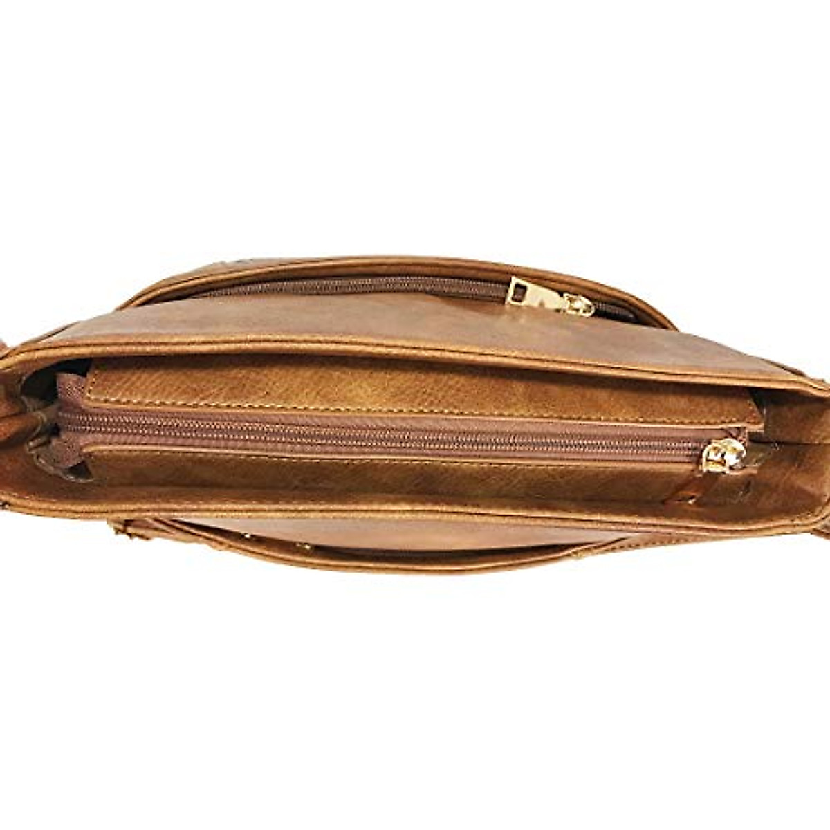 Zzfab Laser Cut Locking Small Concealed Carry Purse CCW Crossbody Bag with Credit Card Slots Brown