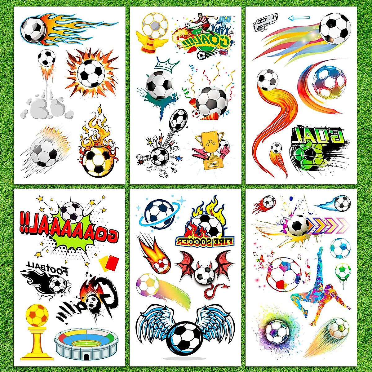Qpout 14 Sheets Soccer Temporary Tattoos Soccer Ball Tattoos for Kids Boys World Cup Soccer Fake Tattoo Sticker, Children Birthday Party Bag & Stocking Filler Kids Game Gifts Party Favour Supplies