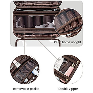 LOVEVOOK Travel Toiletry Bag for Women, Bathroom Toiletry Organizer with Hanging Hook, Large Makeup Case with Detachable Pocket, Perfect Cosmetic Traveling Essential for Full Sized, Beige-Brown