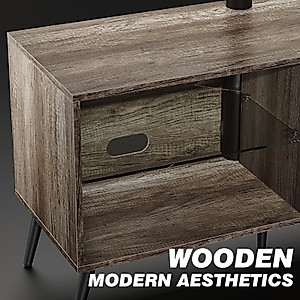 Rfiver Swivel Wood TV Stand with Mount for 32-70 Inch Flat Screen TVs, Entertainment Center with 4-Shelf Storage Cabinet for Media Console, Universal Floor TV Stand Cabinet for Home, Rustic Oak