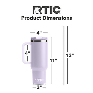 RTIC 40 oz Road Trip Tumbler Double-Walled Insulated Stainless Steel Portable Travel Coffee Mug Cup with Lid, Handle and Straw, Dusty Lilac