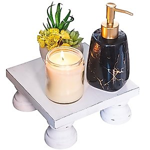 Decorative Riser Pedestal display stand, Display bathroom and home décor, risers for display of farmhouse kitchen decor, wood riser tray (White Feet)